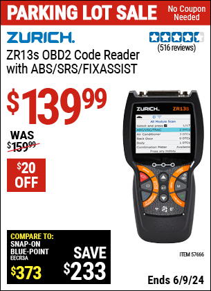 ZURICH ZR13s OBD2 Code Reader with ABS/SRS/FIXASSIST for $139.99 ...