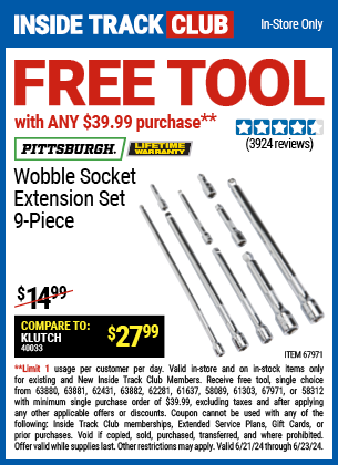 FREE PITTSBURGH Wobble Socket Extension Set, 9 Pc. with any $39.99 ...
