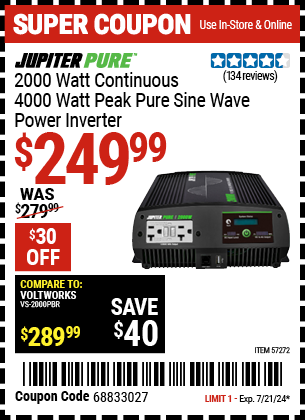 JUPITER 2000 Watt Continuous/4000 Watt Peak Pure Sine Wave Power ...