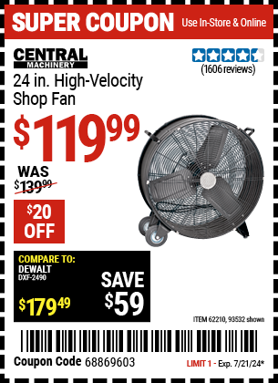 CENTRAL MACHINERY 24 in. High Velocity Shop Fan for $119.99 – Harbor ...