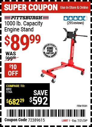 PITTSBURGH 1000 lb. Capacity Engine Stand for $89.99 – Harbor Freight ...