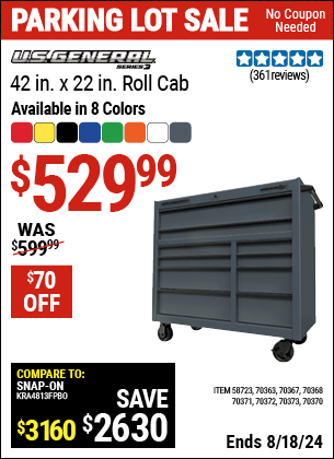 U.S. GENERAL 42 in. x 22 in. Roll Cab, Series 3 for $529.99 – Harbor ...