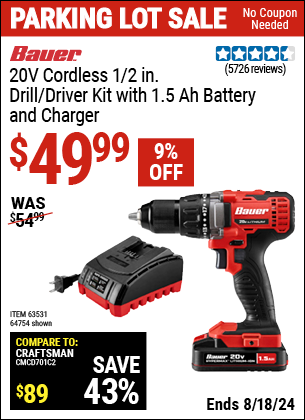 BAUER 20V Lithium 1/2 in. Drill/Driver Kit for $49.99 – Harbor Freight ...