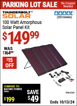 THUNDERBOLT MAGNUM SOLAR 100 Watt Solar Panel Kit for $149.99 – Harbor ...