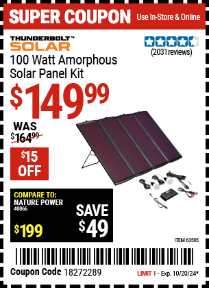THUNDERBOLT SOLAR 100 Watt Amorphous Solar Panel Kit for $149.99 ...