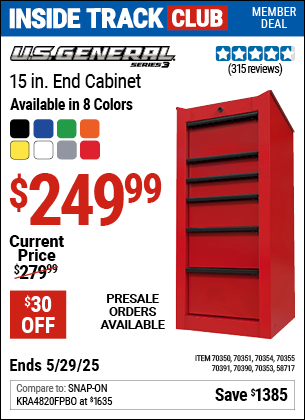 Coupons for U.S. GENERAL 15 in. End Cabinet, Series 3 for $249.99