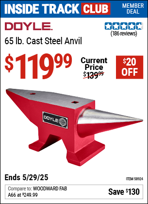 Coupons for DOYLE 65 lb. Cast Steel Anvil for $119.99